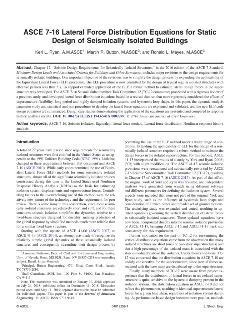 ASCE 7-16 Lateral Force Distribution Equations | PDF | Force | Mechanics