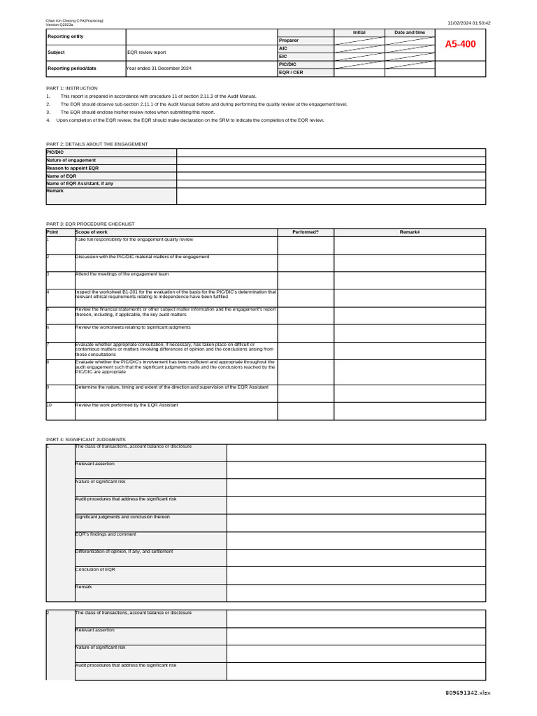 EQR Review Report for 2024 Audit | PDF | Audit