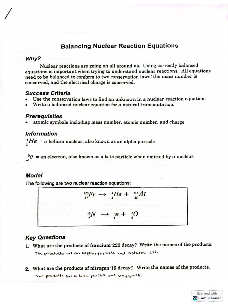Balancing Nuclear Reaction Equations | PDF