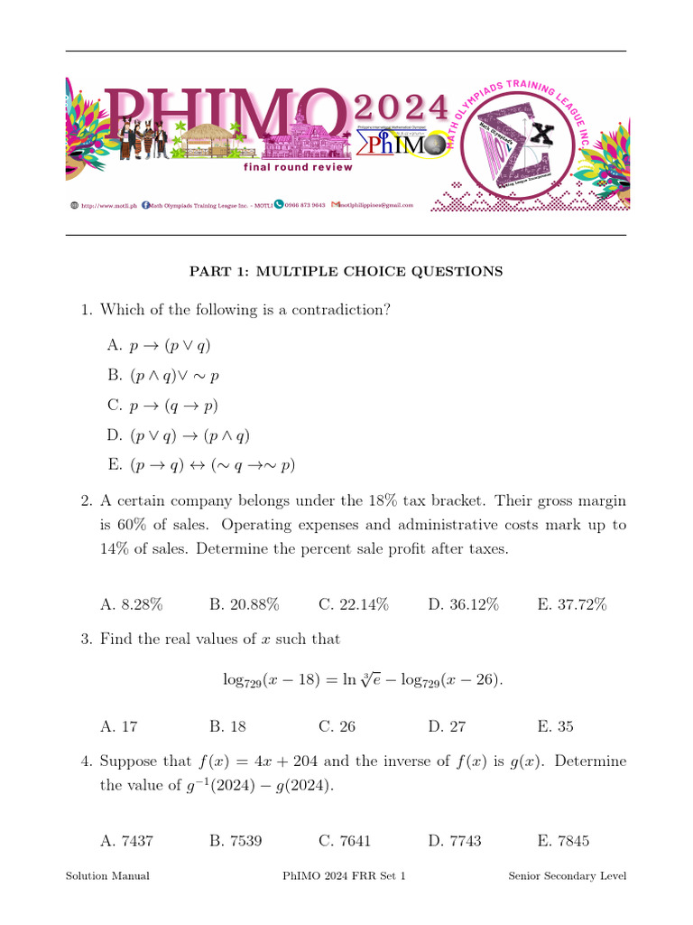 PhIMO 2024 Exam Review Questions | PDF | Circle | Gross Margin