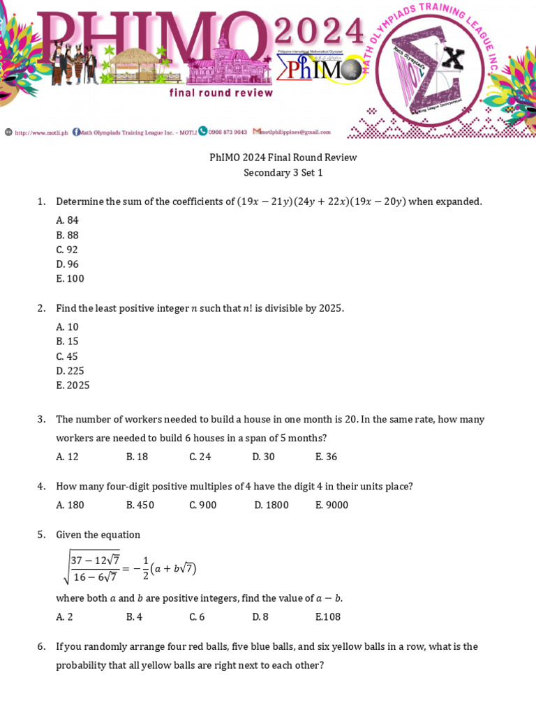 PhIMO 2024 Final Round Review S3 | PDF | Trigonometric Functions | Area