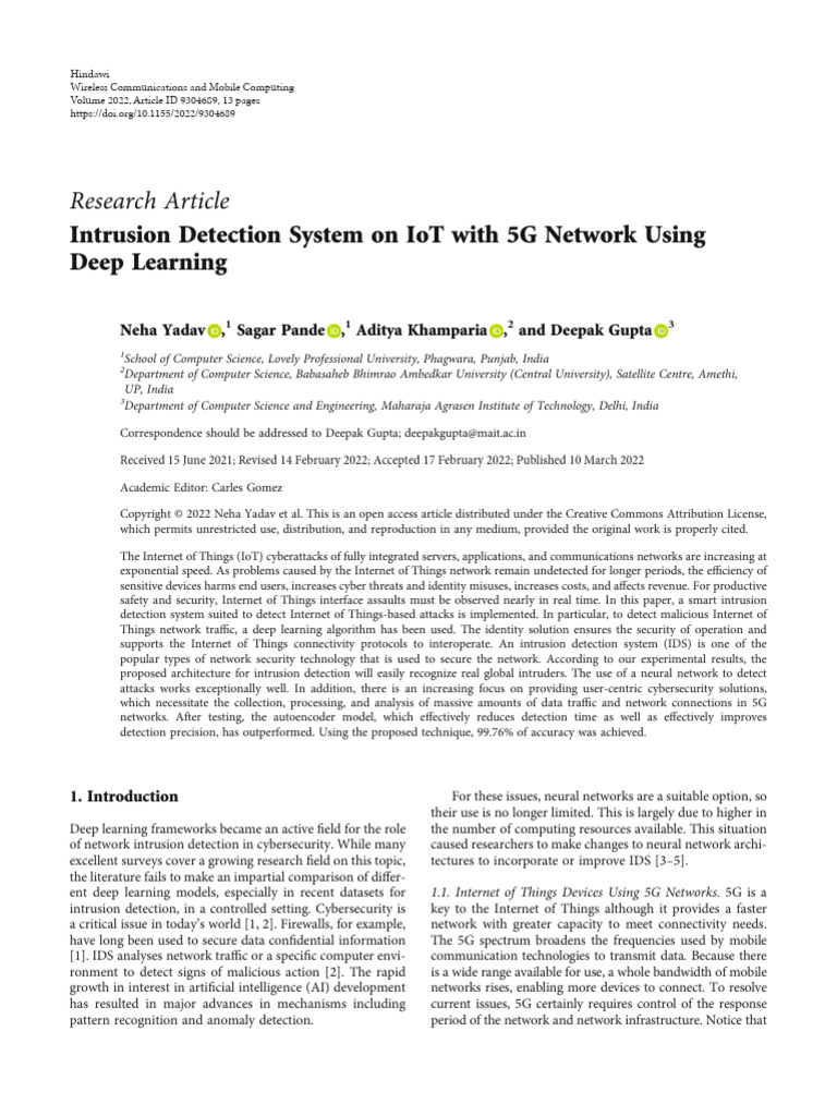 Intrusion Detection System On IoT With 5G Network | PDF | Deep Learning | Artificial Neural Network