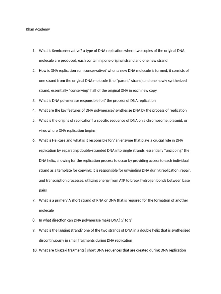 Khan Academy DNA Replication | PDF | Dna Replication | Dna