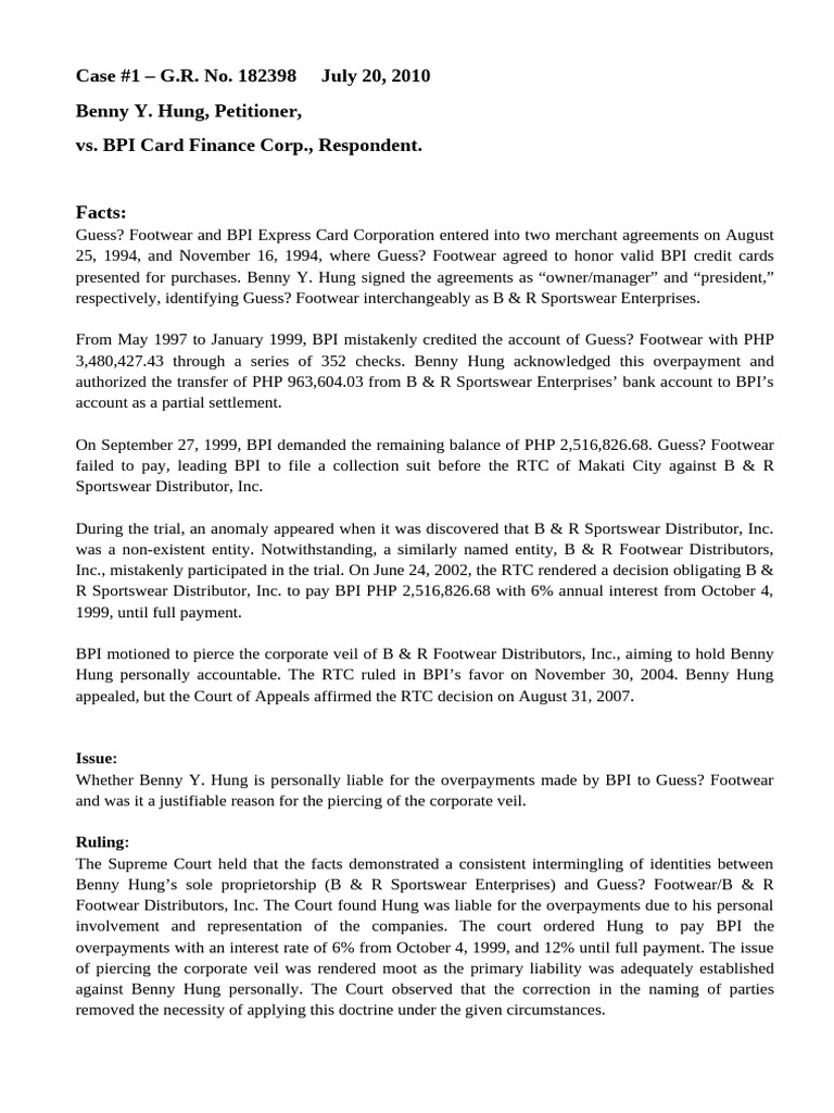 Case No 1 | PDF | Piercing The Corporate Veil | Lawsuit