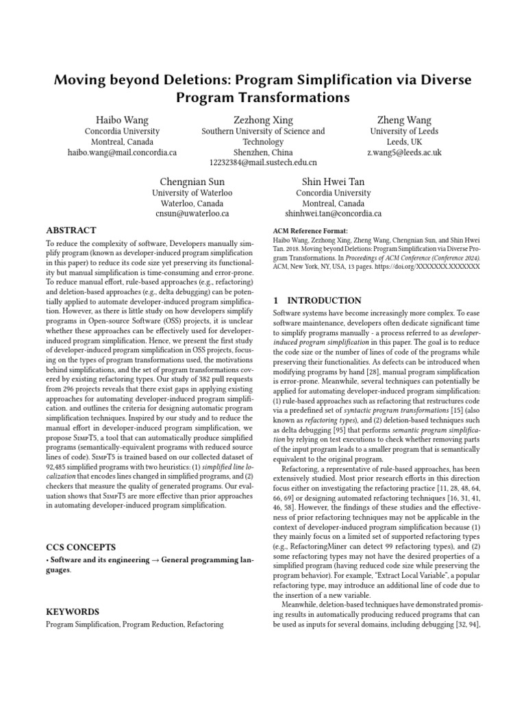 Moving Beyond Deletions: Program Simplification Via Diverse Program Transformations | PDF ...