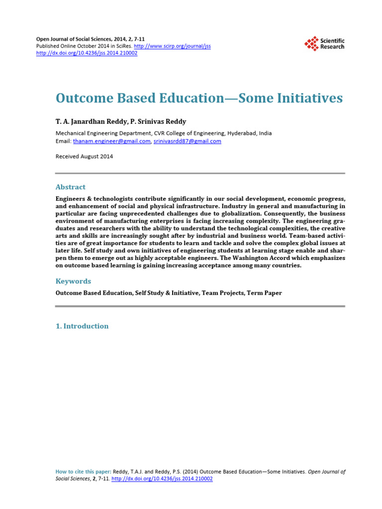 Outcome Based Education-Some Initiatives | PDF | Machines | Learning