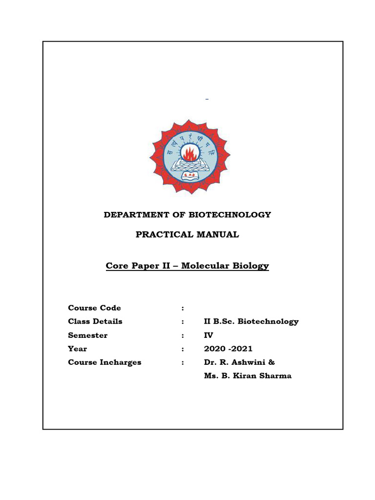 Mol - Bio Manual | PDF | Agarose Gel Electrophoresis | Gel Electrophoresis