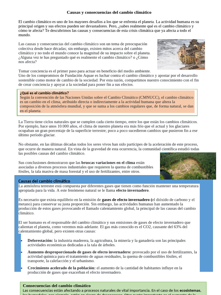 Causas Y Consecuencias Del Cambio Climático Pdf Gases De Efecto