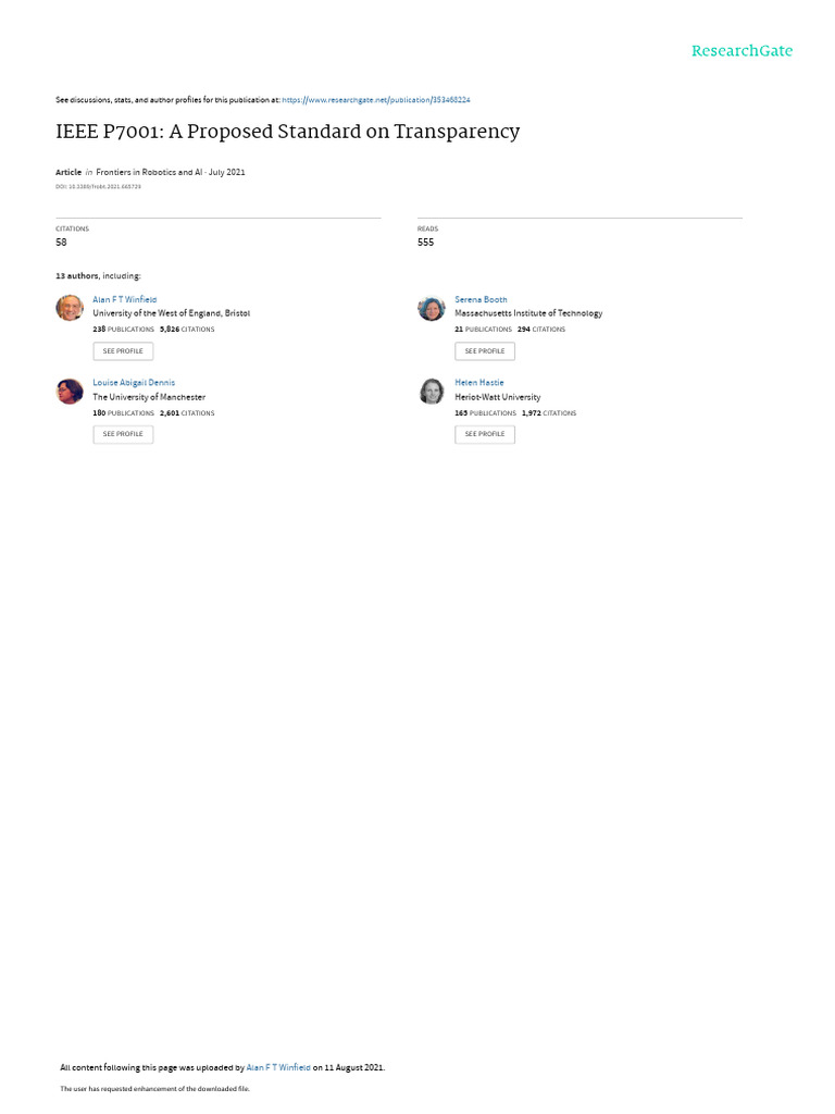 (2021) IEEE P7001: A Proposed Standard On Transparency - Alan Winfield ...