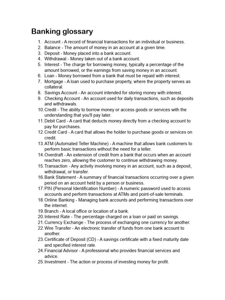 Banking Glossary | PDF | Finance & Money Management | Law