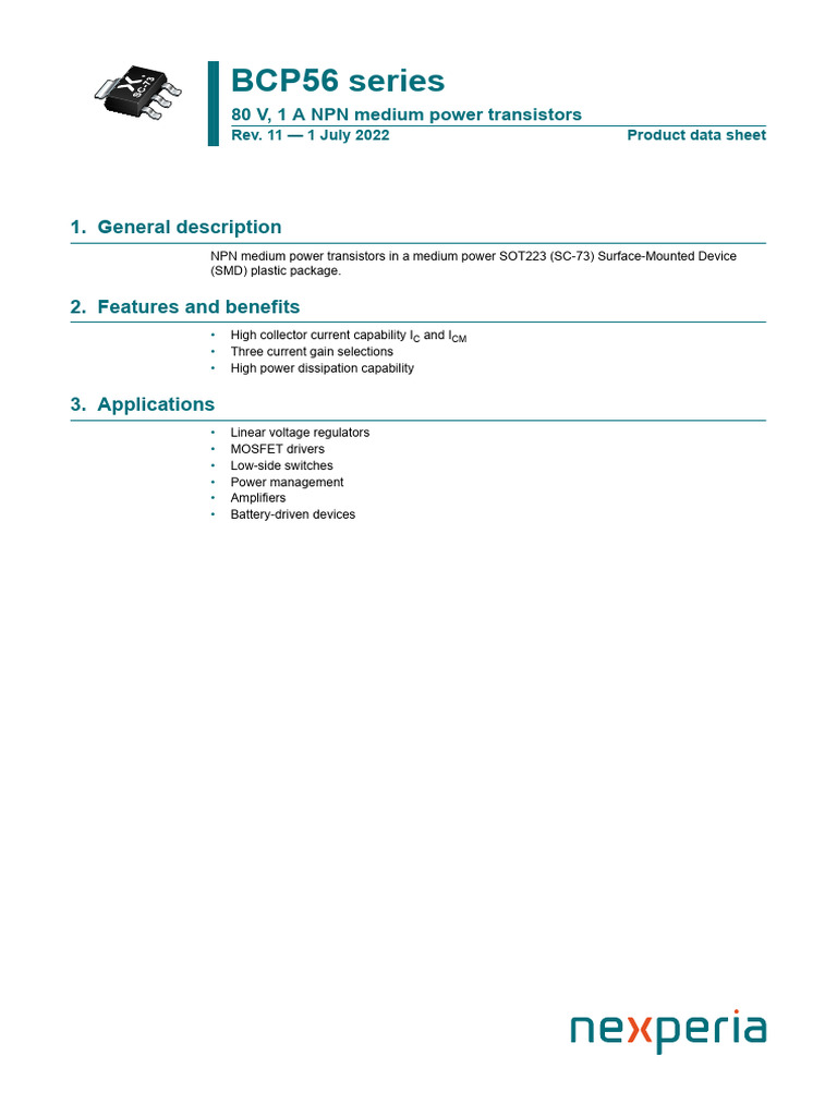BCP56 Ser-3081449 | PDF | Bipolar Junction Transistor | Electrical ...