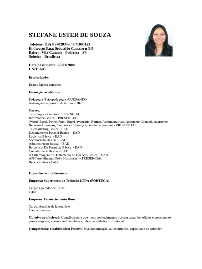 Cópia de Cópia de Stefane Ester de Souza Com Foto | PDF