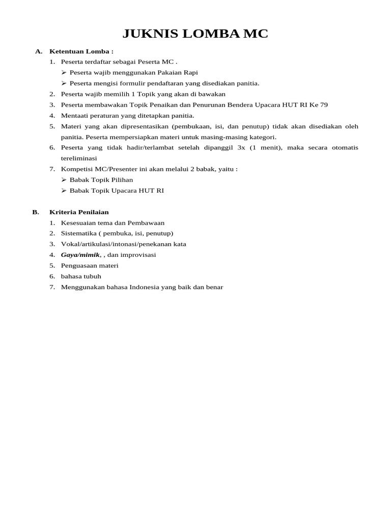 JUKNIS LOMBA Dan Blanko Penilaian MC | PDF