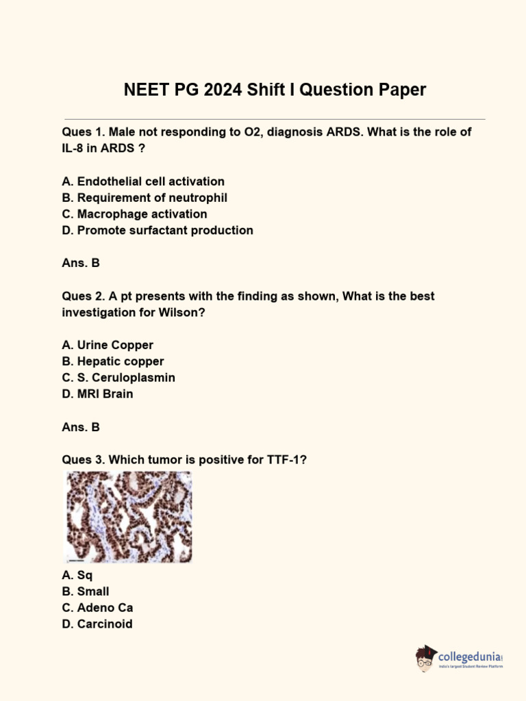 NEET PG 2024 Shift I Question Paper | PDF | Knee