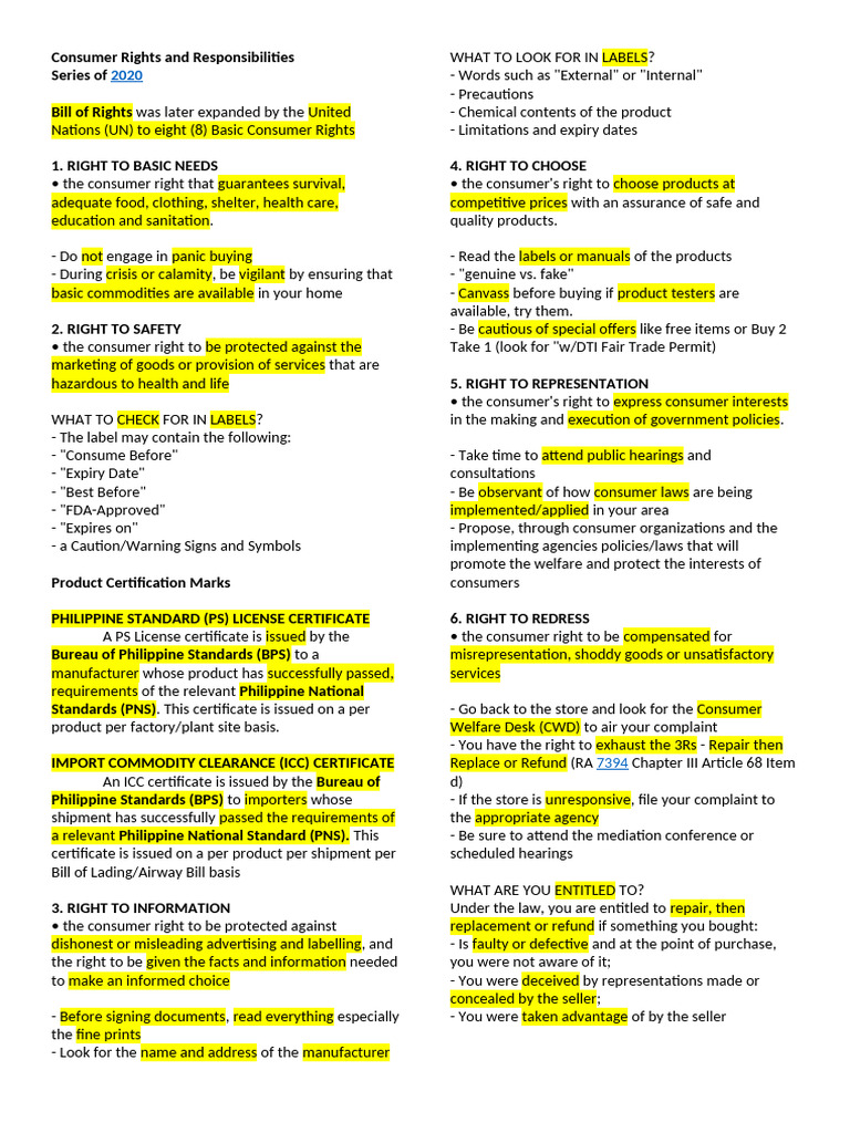 Consumer Rights and Responsibilities | PDF | Economies