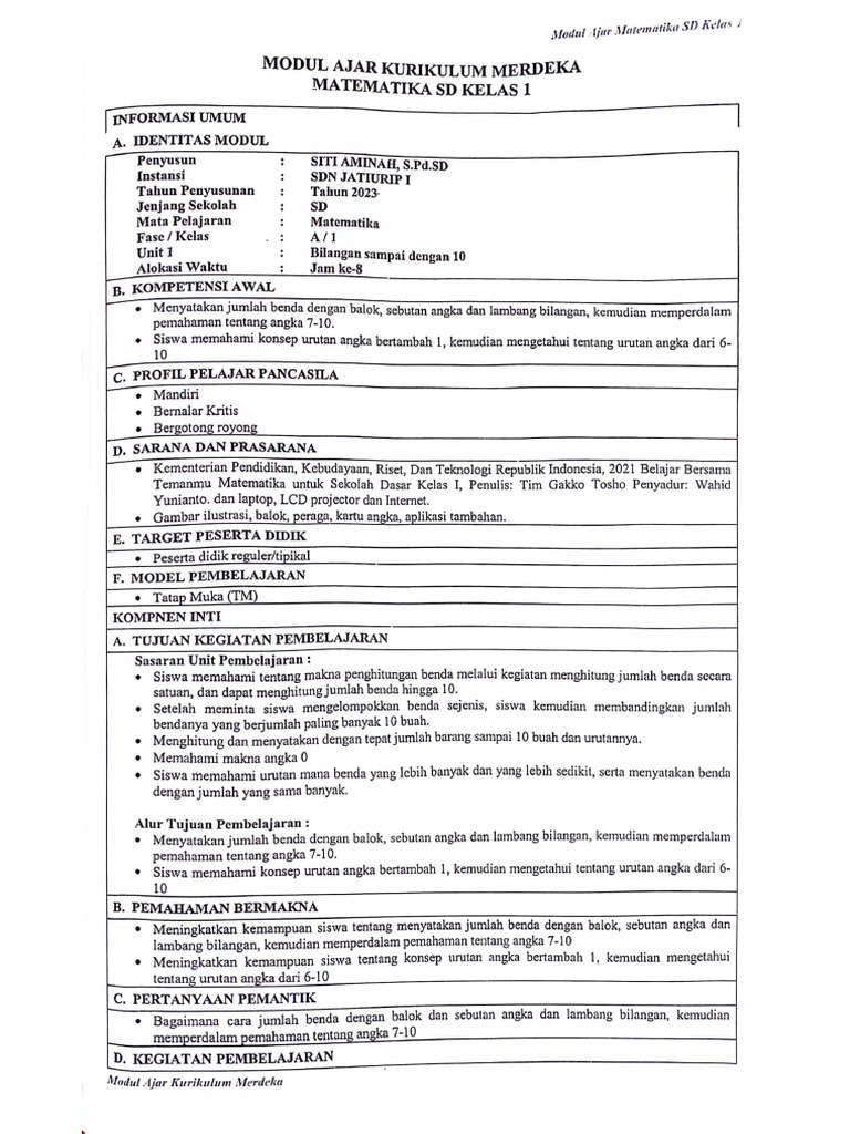 Modul Ajar Kurikulum Merdeka 1 | PDF