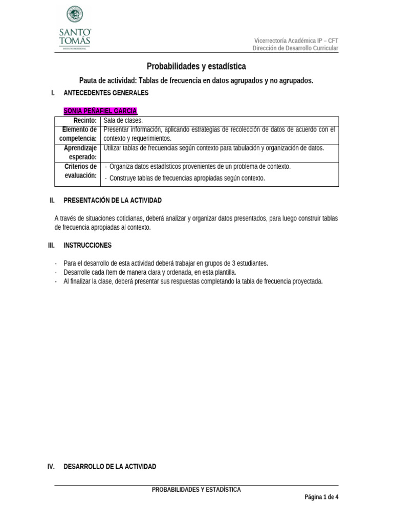 Tarea de Prob y Estadsca. Sonia Peñafiel | PDF | Metodología | Cognición