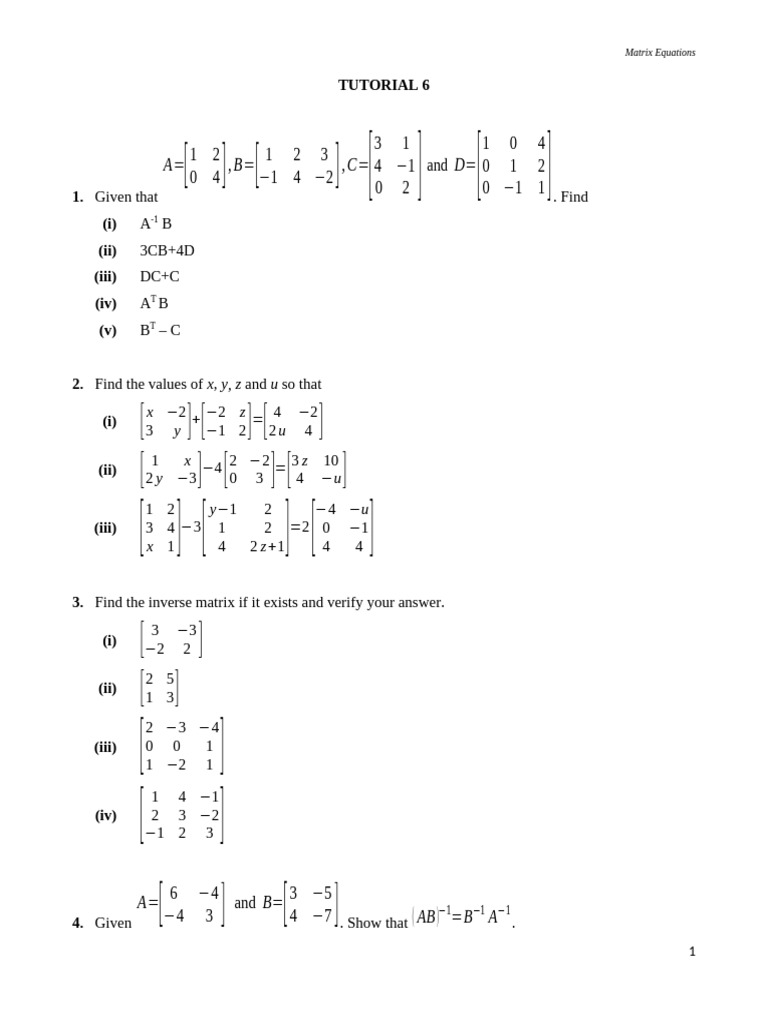 Tutorial 6 Matrix Pdf Matrix Mathematics Casting