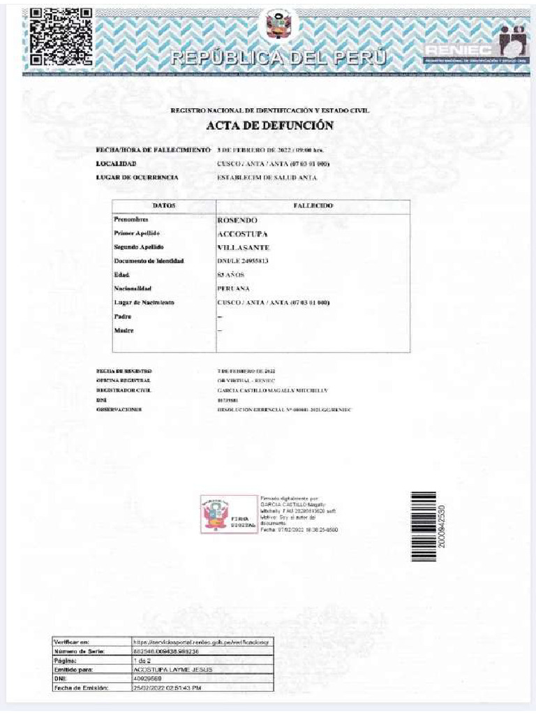 Ejemplo de Acta de Defunción | PDF