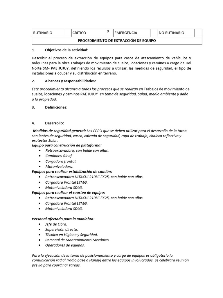 Procedimiento de Extracción de Equipos | PDF | Camión | Vehículos