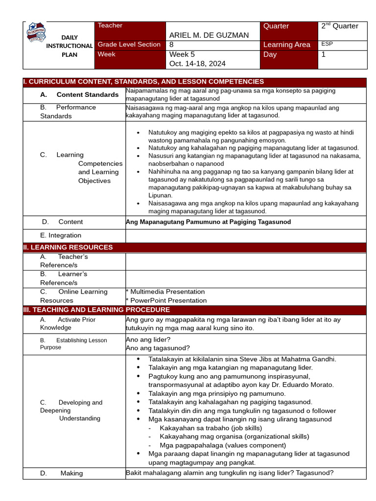 Q2-Week 5 - Grade 8 - ESP | PDF