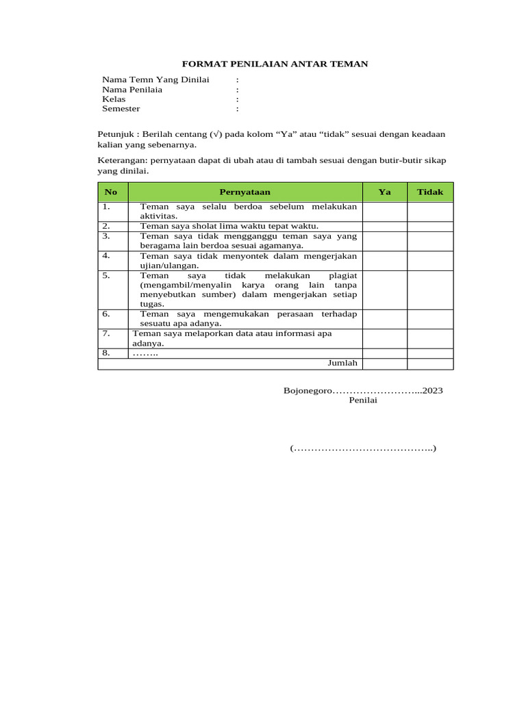 Instrumen Penilaian | PDF
