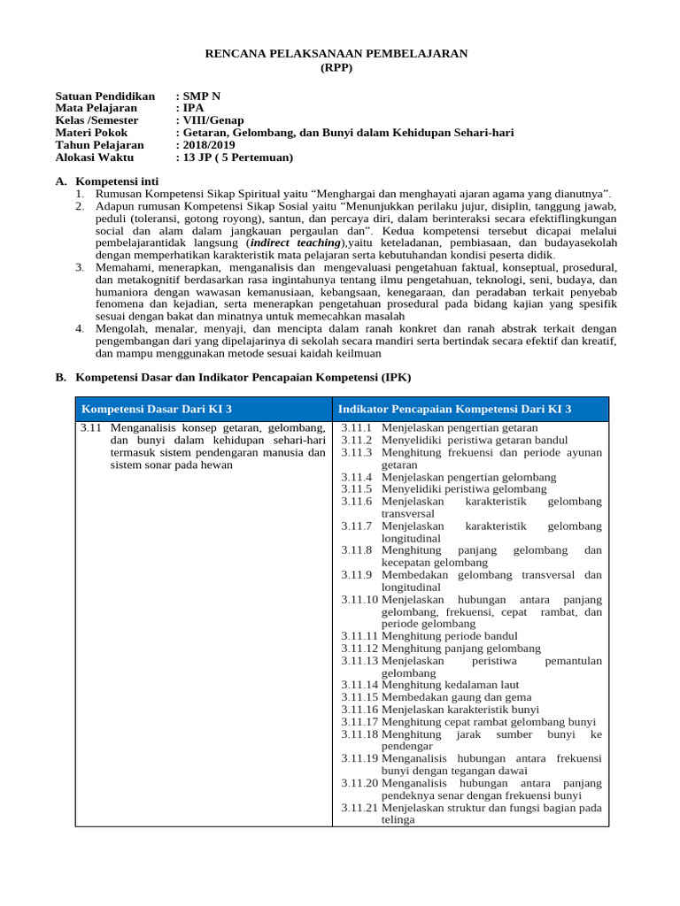 RPP 10 KELAS VIII Getaran, Gelombang, Danbunyi Dalam KehidupanSehari-hari | PDF