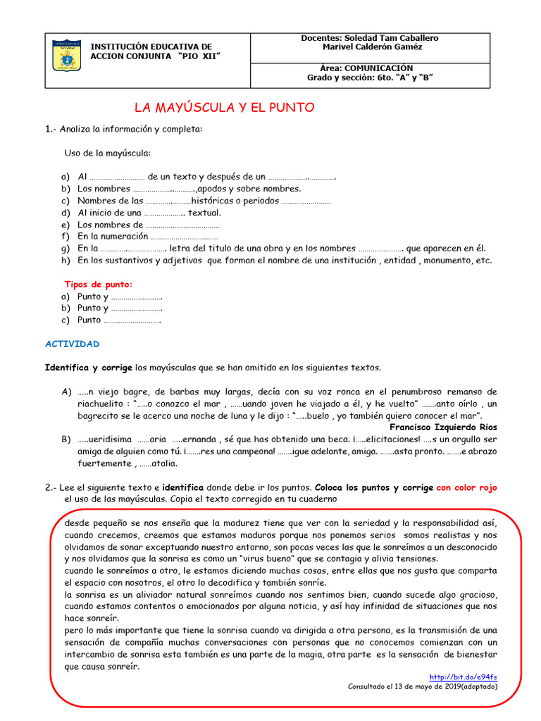 PRACTICA LA MAYUSCULA Y EL PUNTO Estudiante | PDF | Caso de carta ...