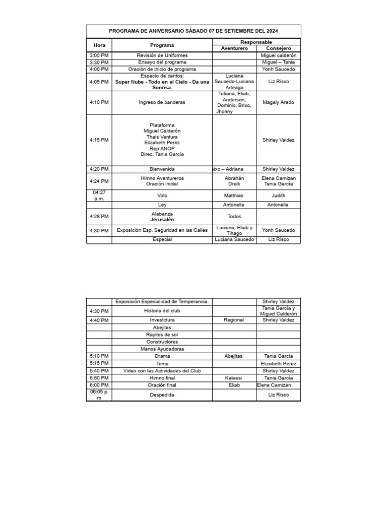 Programa Sábado 07 Setiembre 2024 | PDF