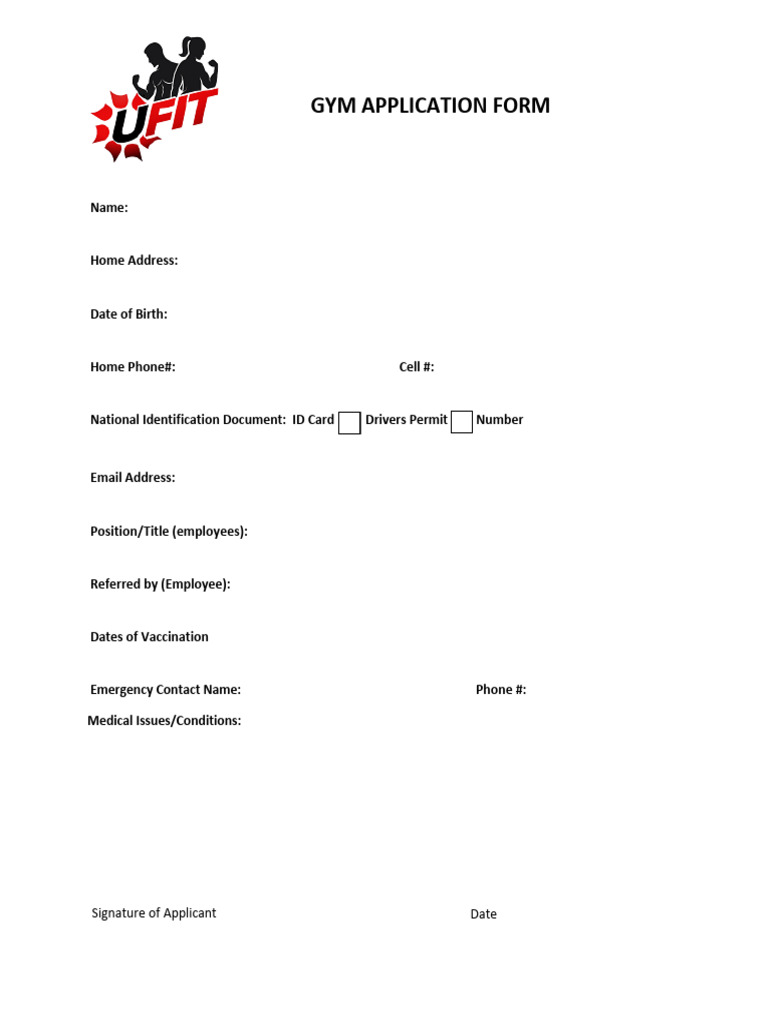 Gym Membership Application Form | PDF | Legal Liability | Identity Document