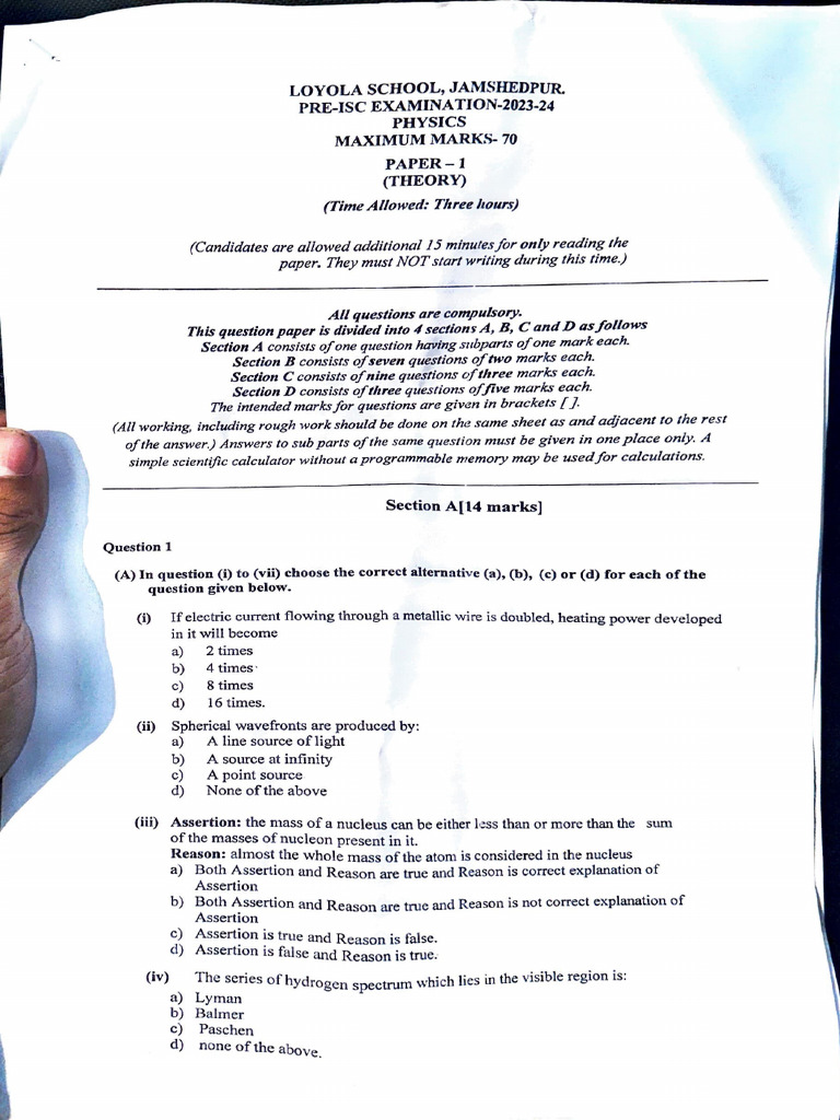 PreBoards_Loyola2024 | PDF | Physics | Physical Chemistry