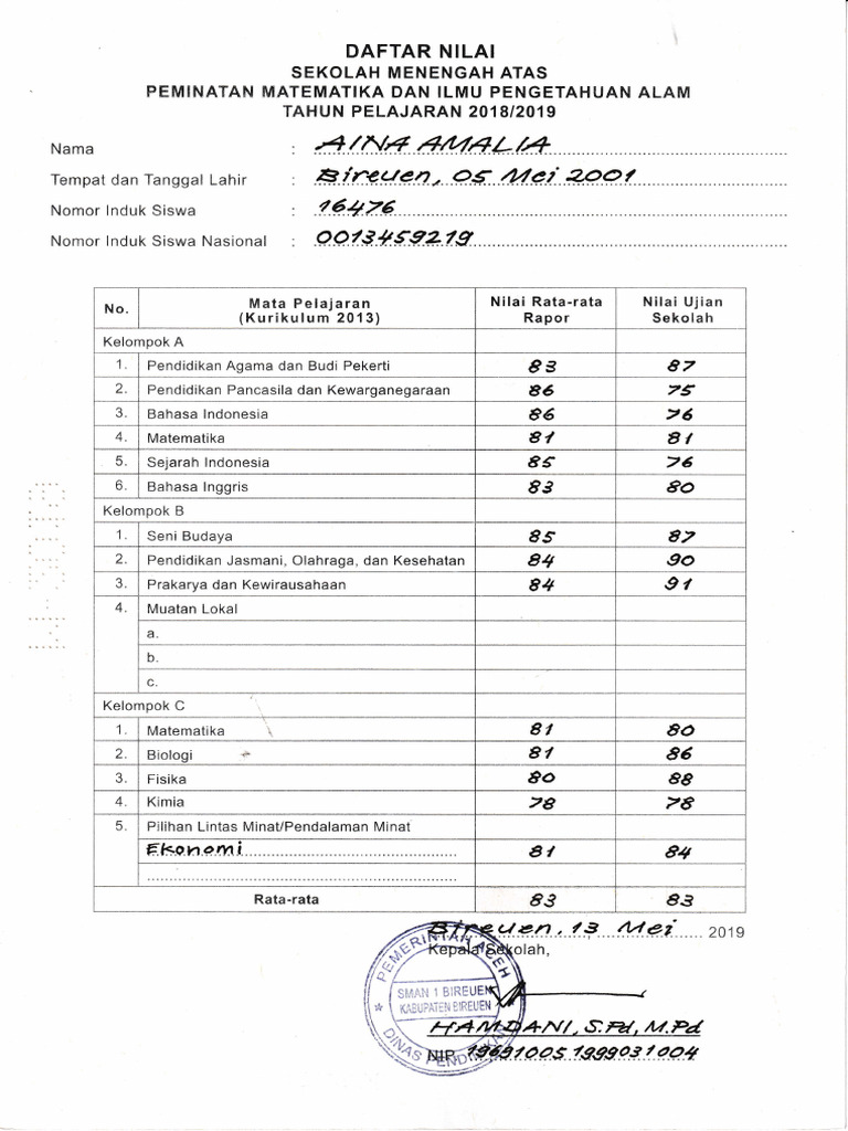 Transkrip Nilai | PDF