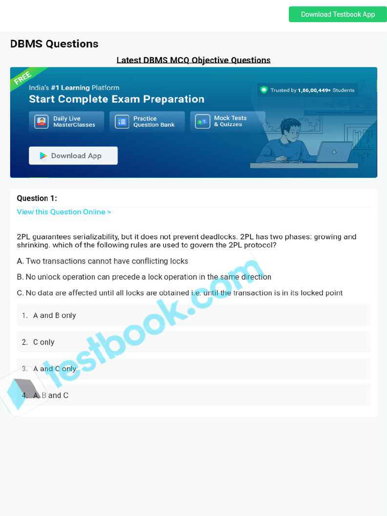 MCQ On Dbms 5eea6a0939140f30f369da74 | PDF