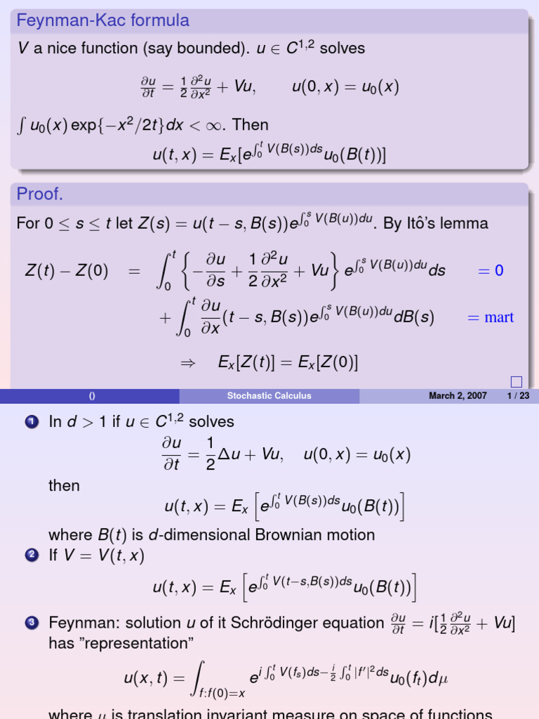 Feynman-Kac Formula in Stochastic Calculus | PDF | Stochastic ...