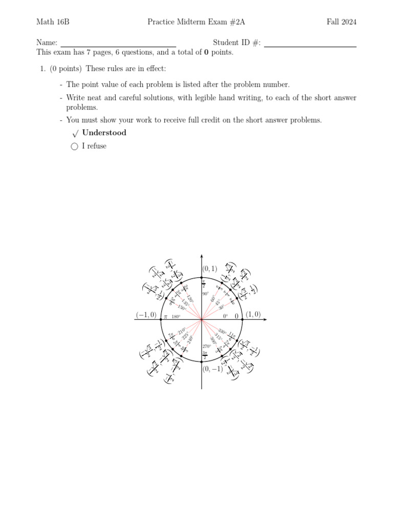 Math 16B Fall 2024 Midterm Exam 2A | PDF | Mathematical Analysis ...