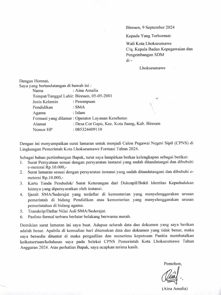 Surat Pernyataan - Aina | PDF