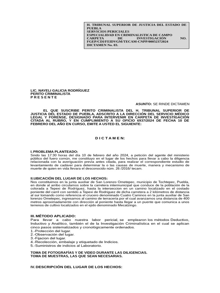 Dictamen Pericial en Criminalística de Campo | PDF