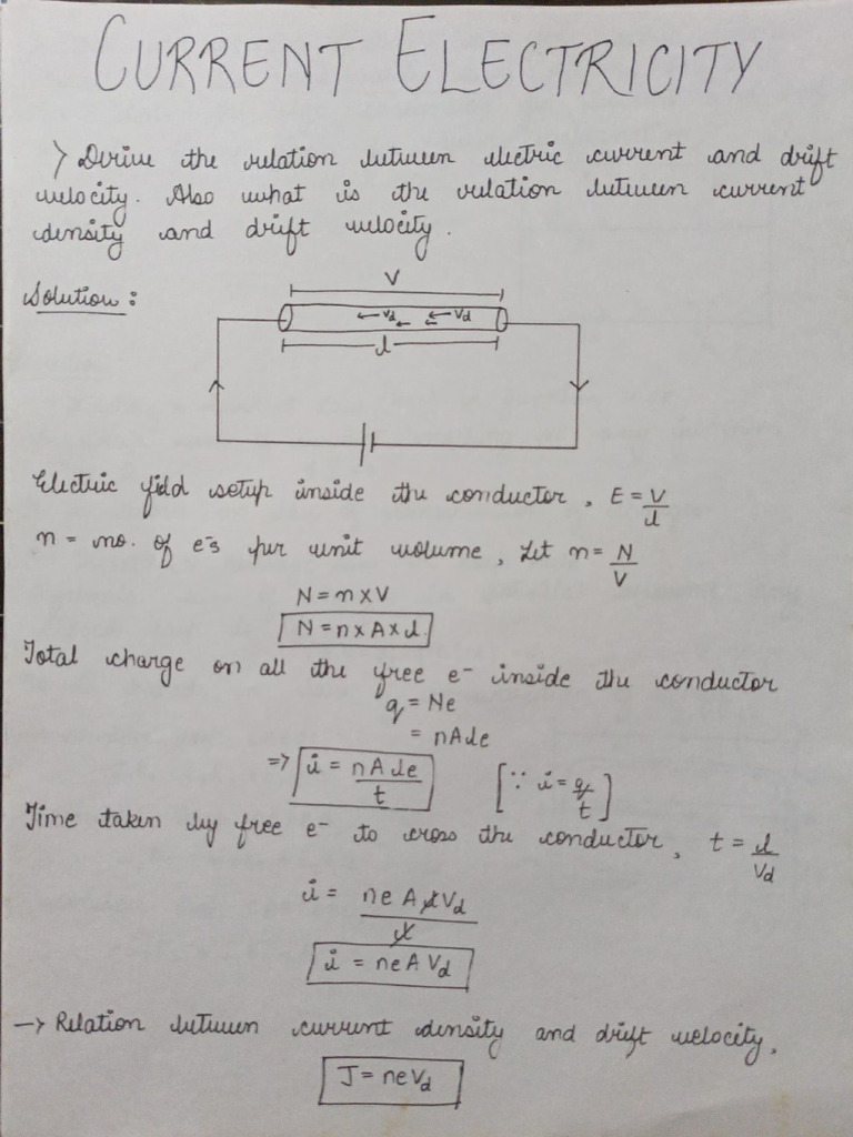 Current Electricity Derivation | PDF