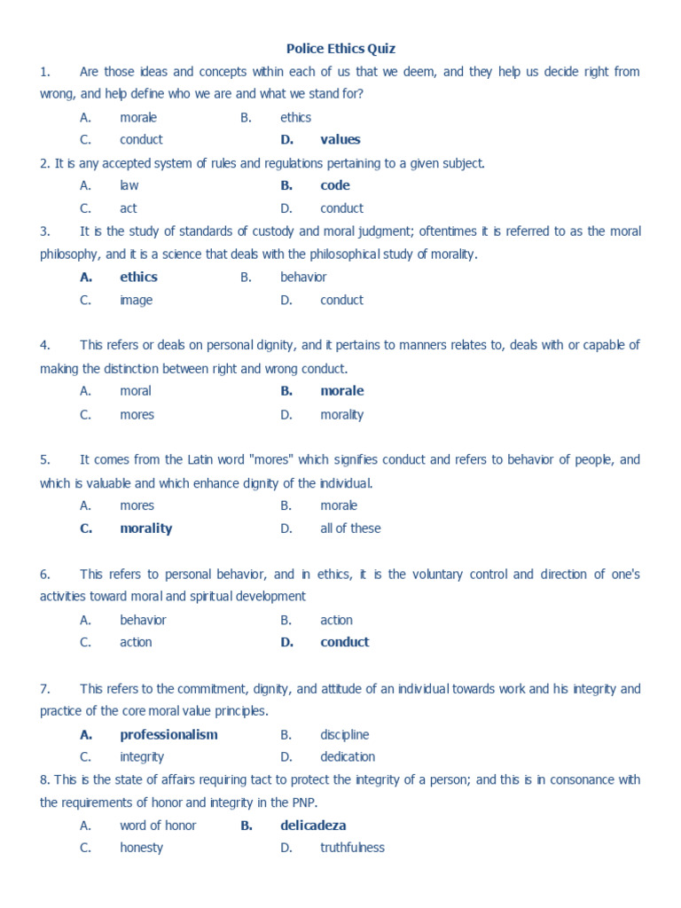 Police Ethics Quiz | PDF | Morality | Integrity