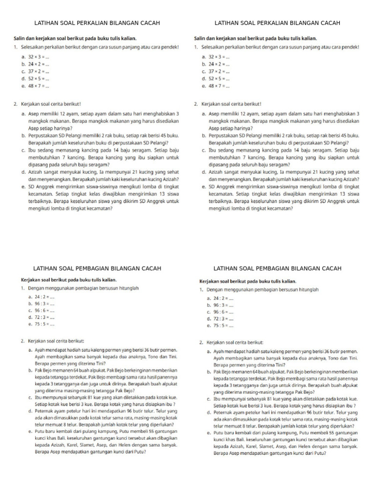 Latihan Soal Perkalian Dan Pembagian Bilangan Cacah | PDF