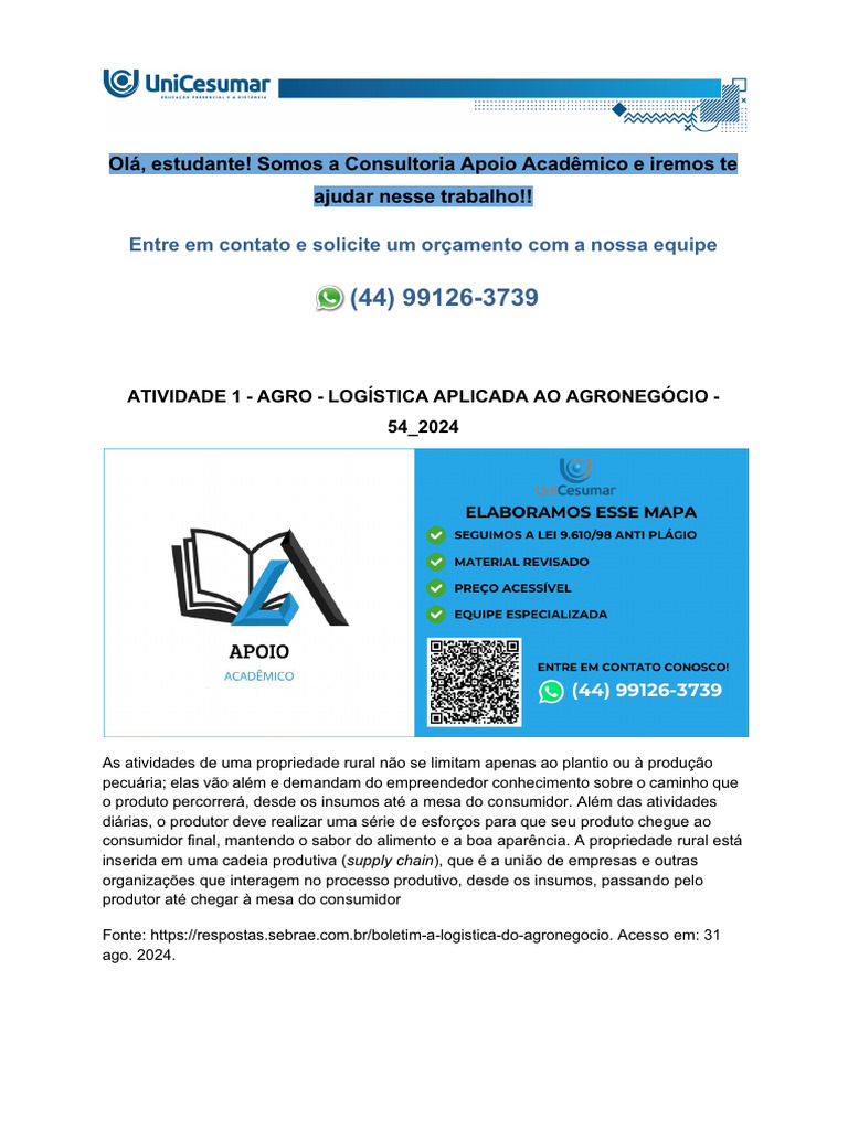 Atividade 1 - Agro - Logística Aplicada Ao Agronegócio - 54 - 2024 | PDF