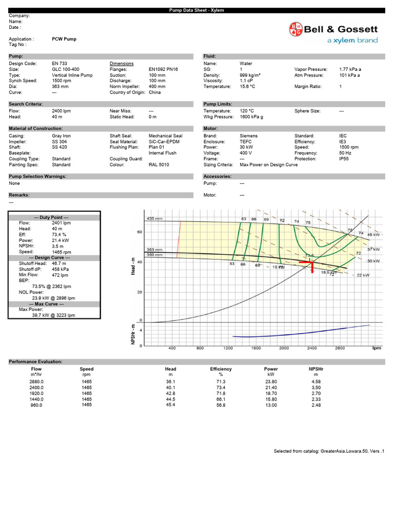 PCW Water Pump (GLC100-400 30kW 4P) - R5 | PDF | Pump | Gases