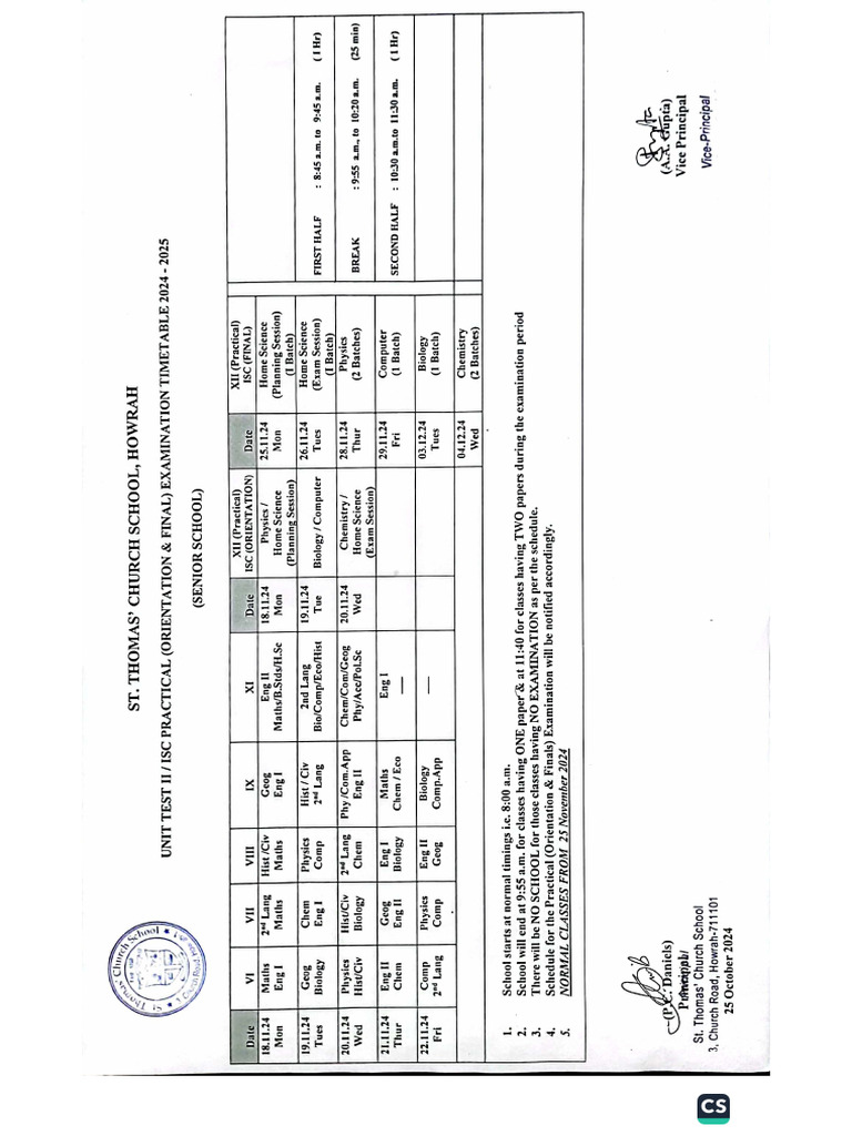 Unit Test Ii... Isc Practical (Orientation & Final) ... Timetable ...