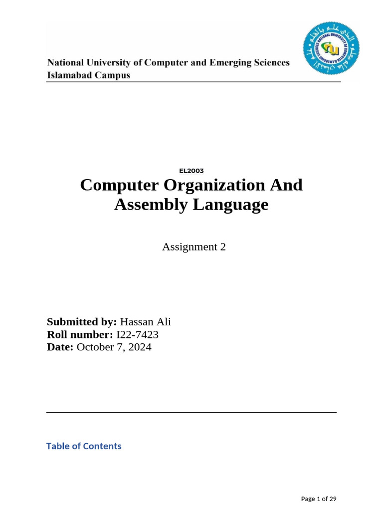 Computer Organization and Assembly Language: Assignment 2 | PDF | Computer Engineering ...