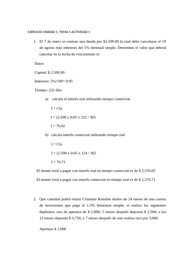 Cálculo de Intereses Simples y Montos | PDF | Negocios | Derecho