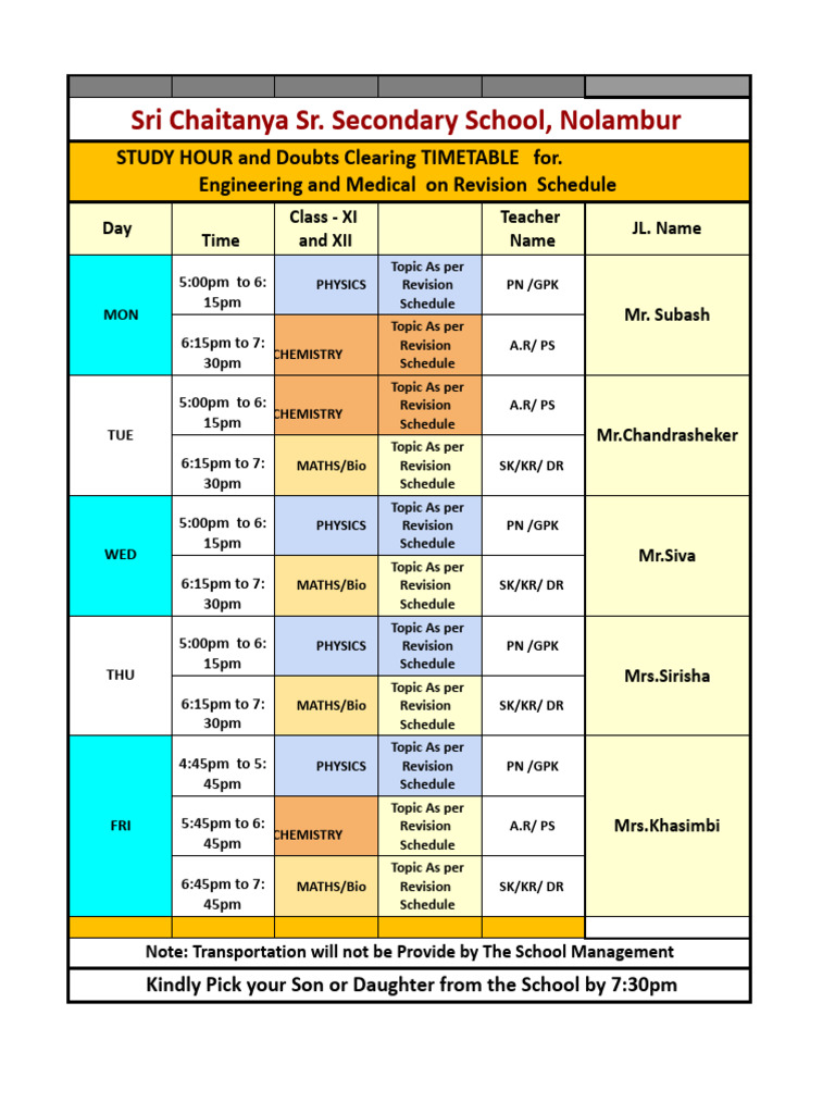 Eng and Medical XI &XII Studuy Hour | PDF