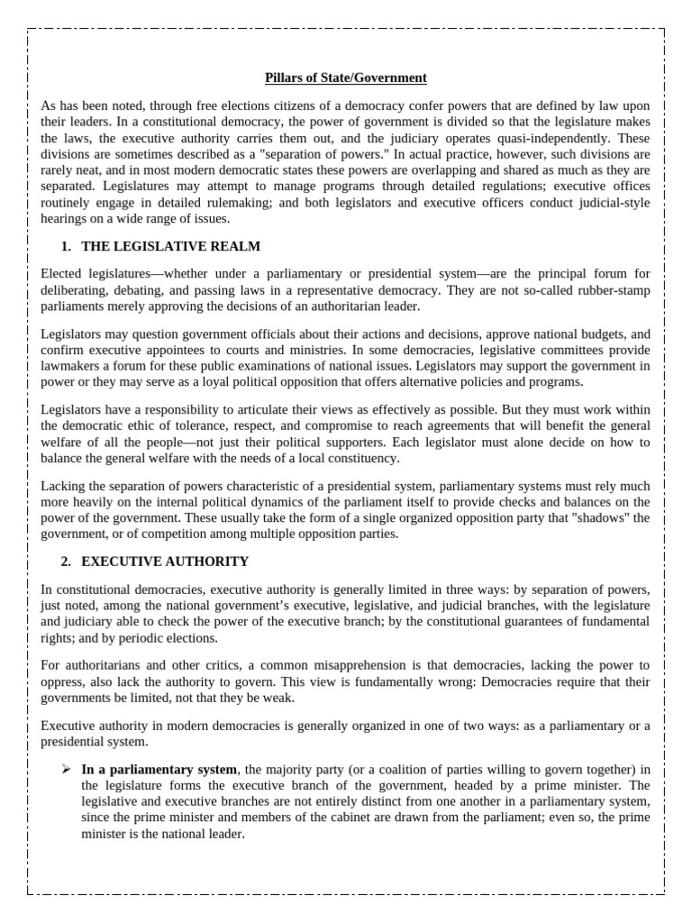 Pillars of State (1) | PDF | Legislature | Separation Of Powers