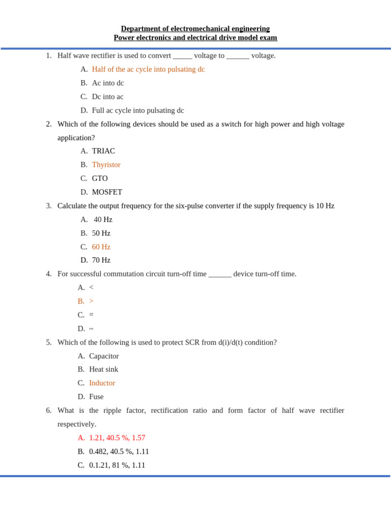 power electronics selected que | PDF | Power Electronics | Rectifier