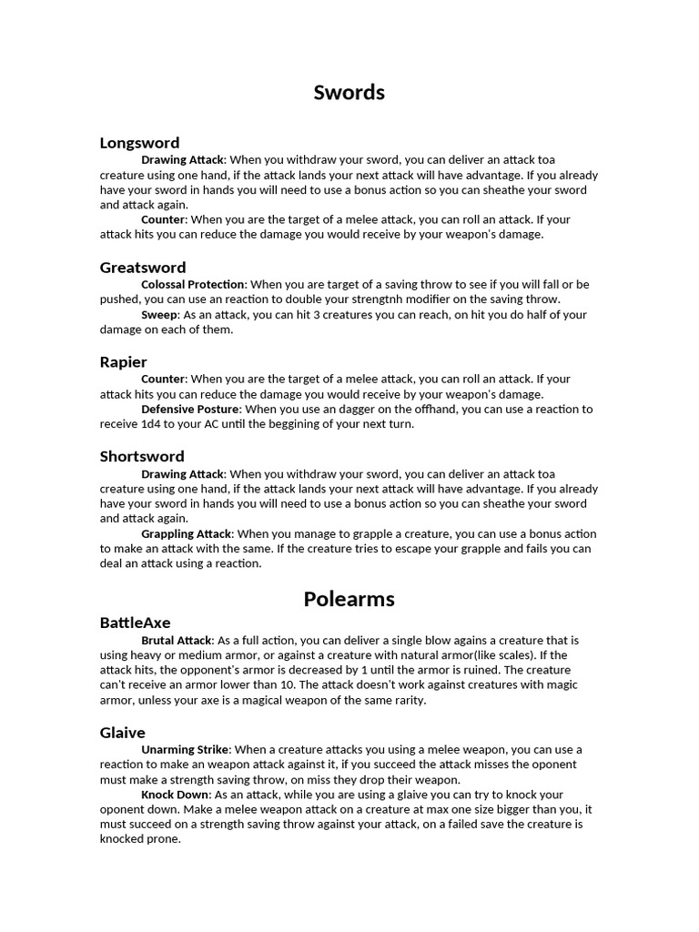 DnD Weapons | PDF | Sword | Personal Weapons