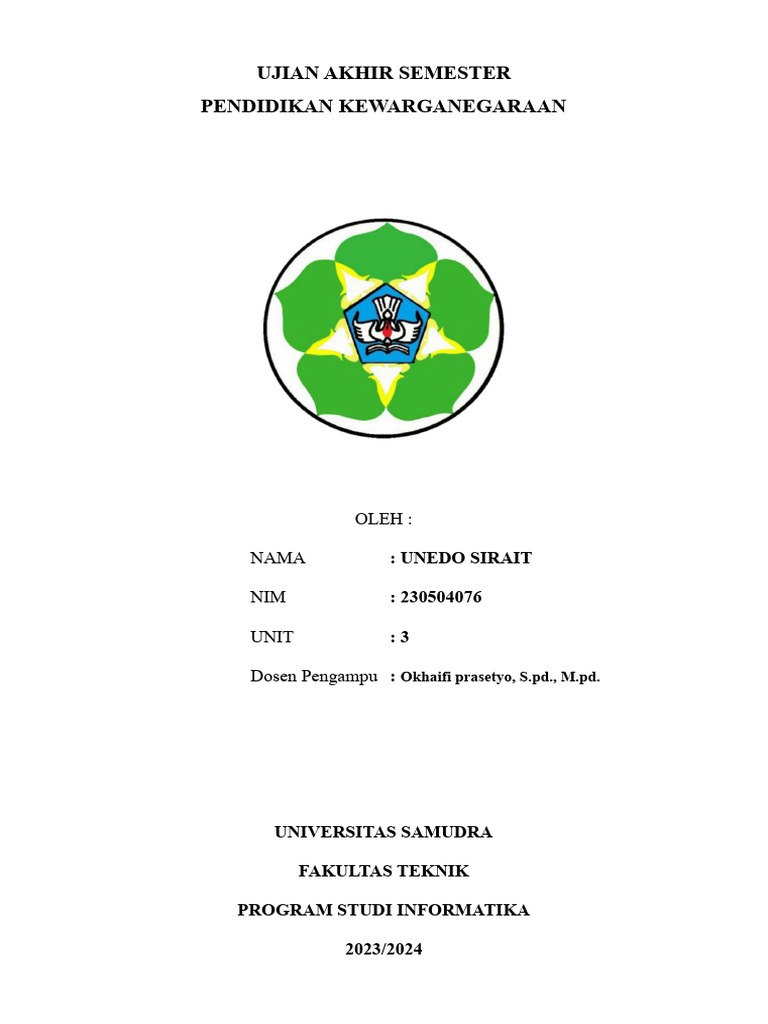 Uas Mku Pendidikan Kewarganegaraan. Unedo Sirait 230504076 | PDF | Politik